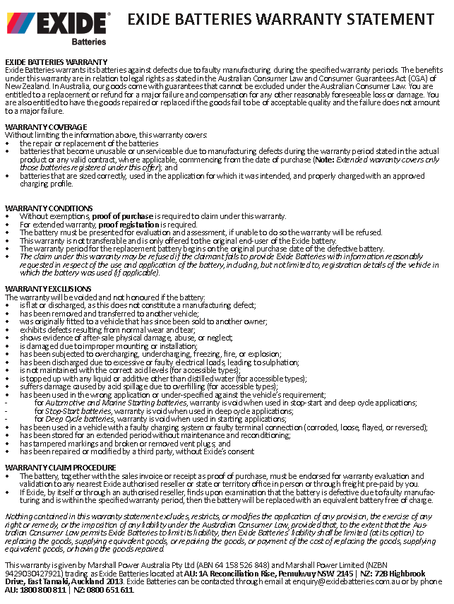 Warranty Statement Archives - Exide Batteries